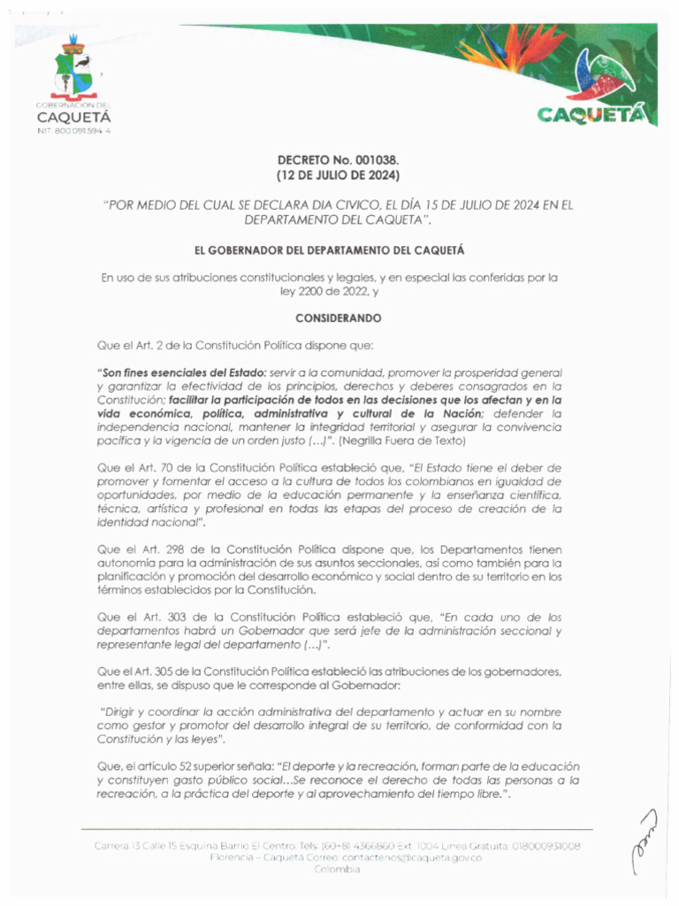 2231-Decreto 001038 Del 12 de Julio de 2024 | PDF
