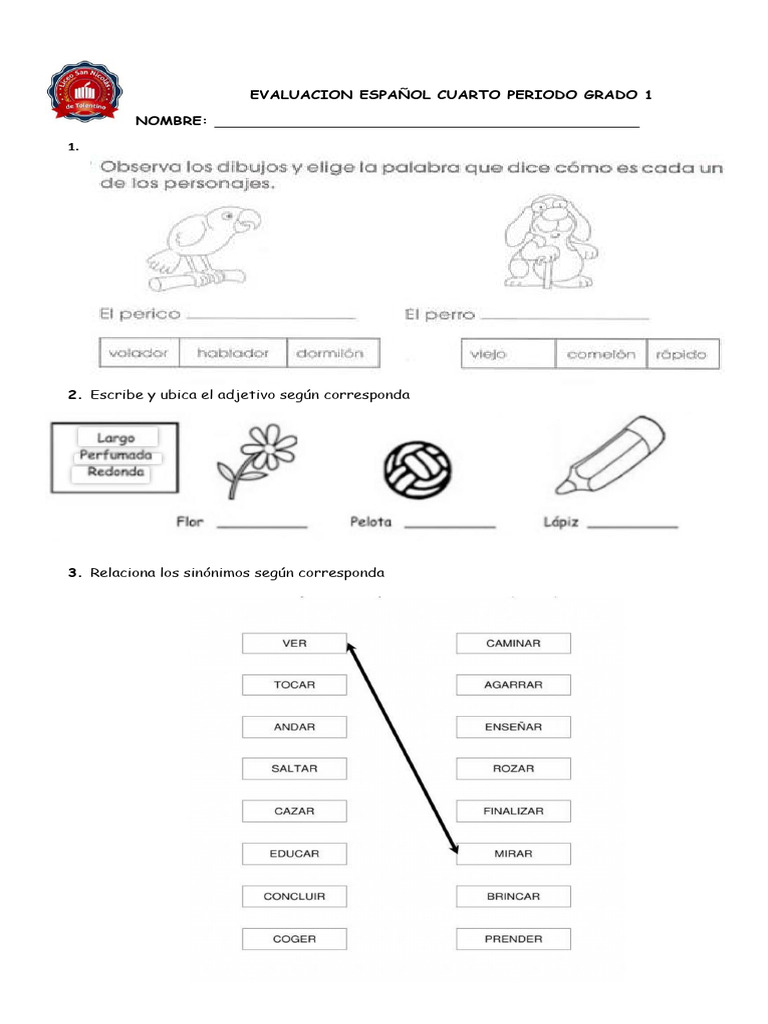 Evaluación de Español Grado 1 | PDF | Artes del Lenguaje y Comunicación