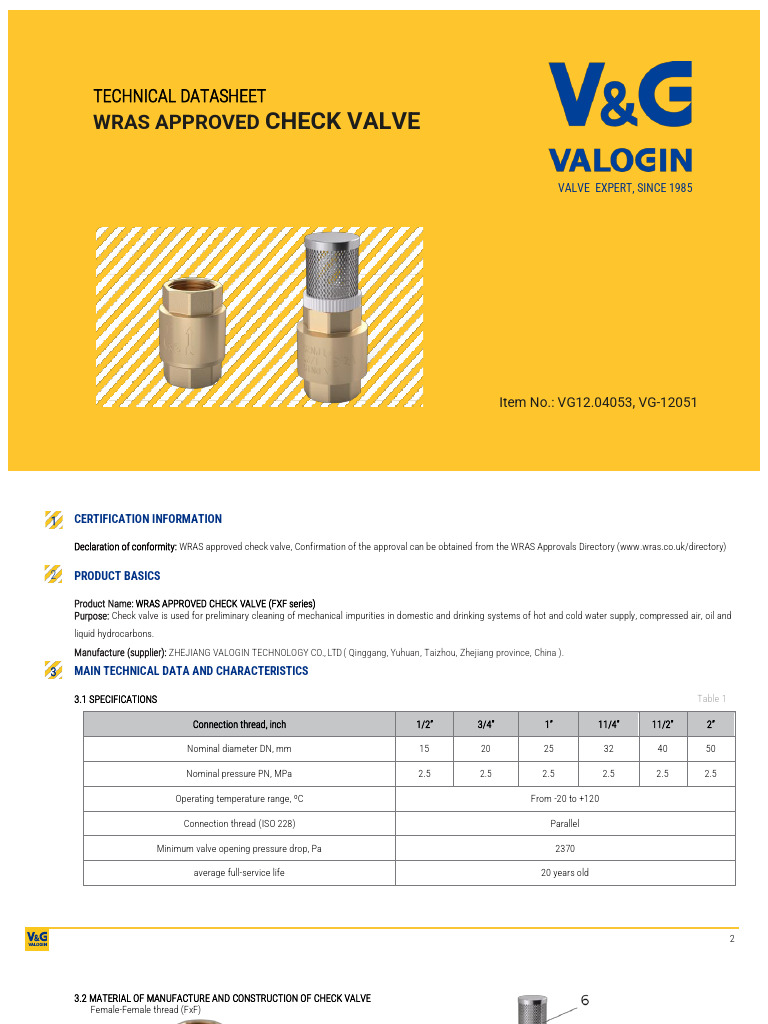 Check Valve Technical Datasheet | PDF | Pipe (Fluid Conveyance) | Valve