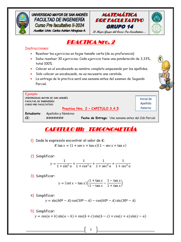 Práctica de Trigonometría y Progresiones | PDF | Ecuaciones | Matemáticas