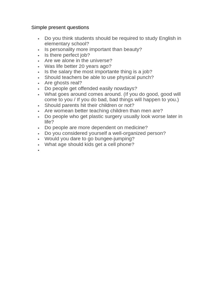 Simple Present Question Examples | PDF