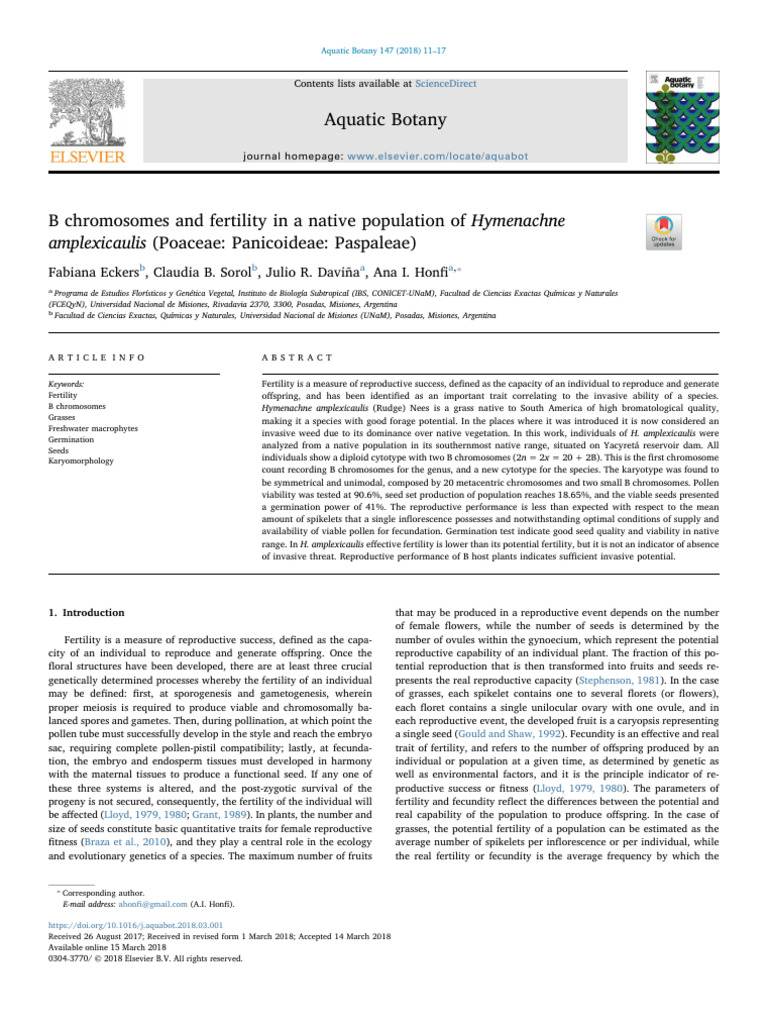 Eckers Et Al 2018 Aq Bot | PDF | Ploidy | Seed