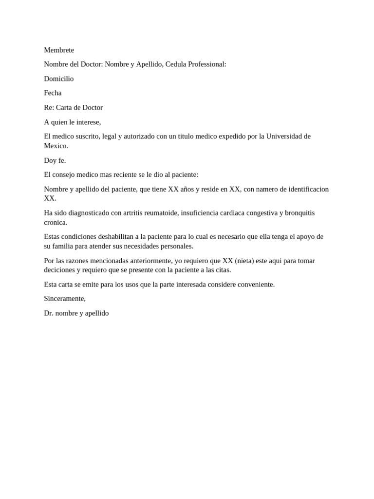 Carta Médica para Paciente DACA | PDF