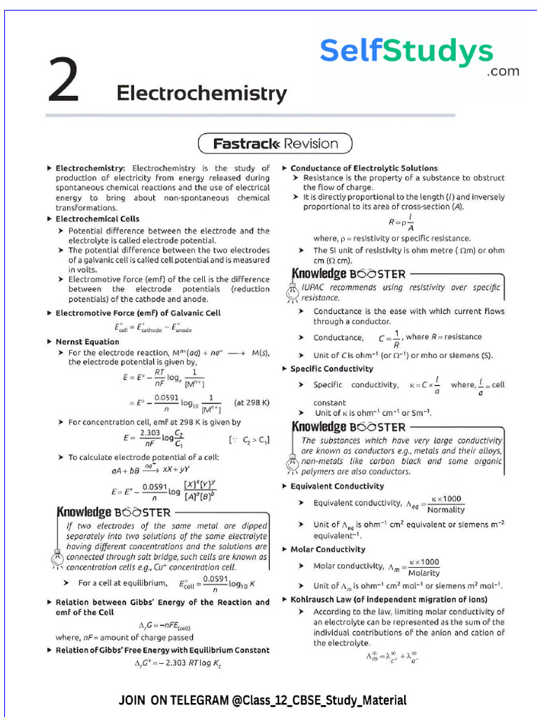 Class 12 Chemistry Electrochemistry | PDF