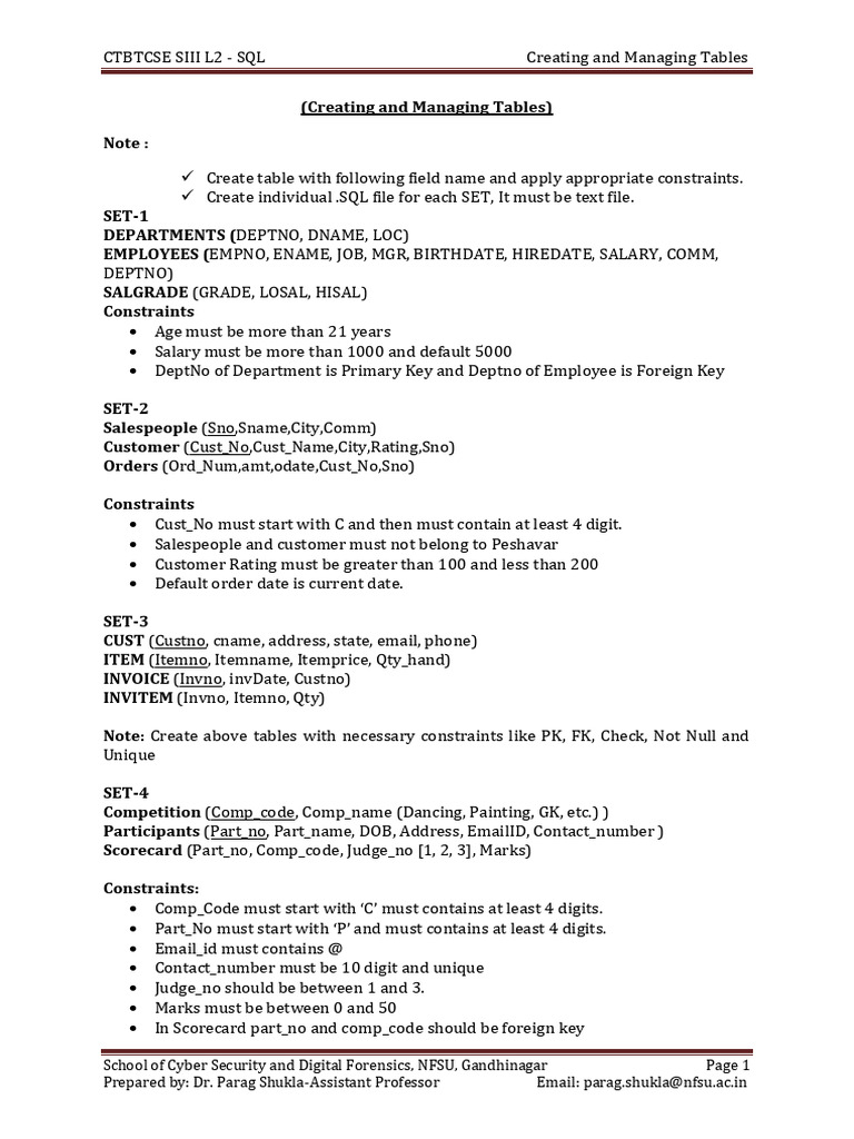 Exercise-3 - Creating and Managing Tables | PDF | Data Management | Databases