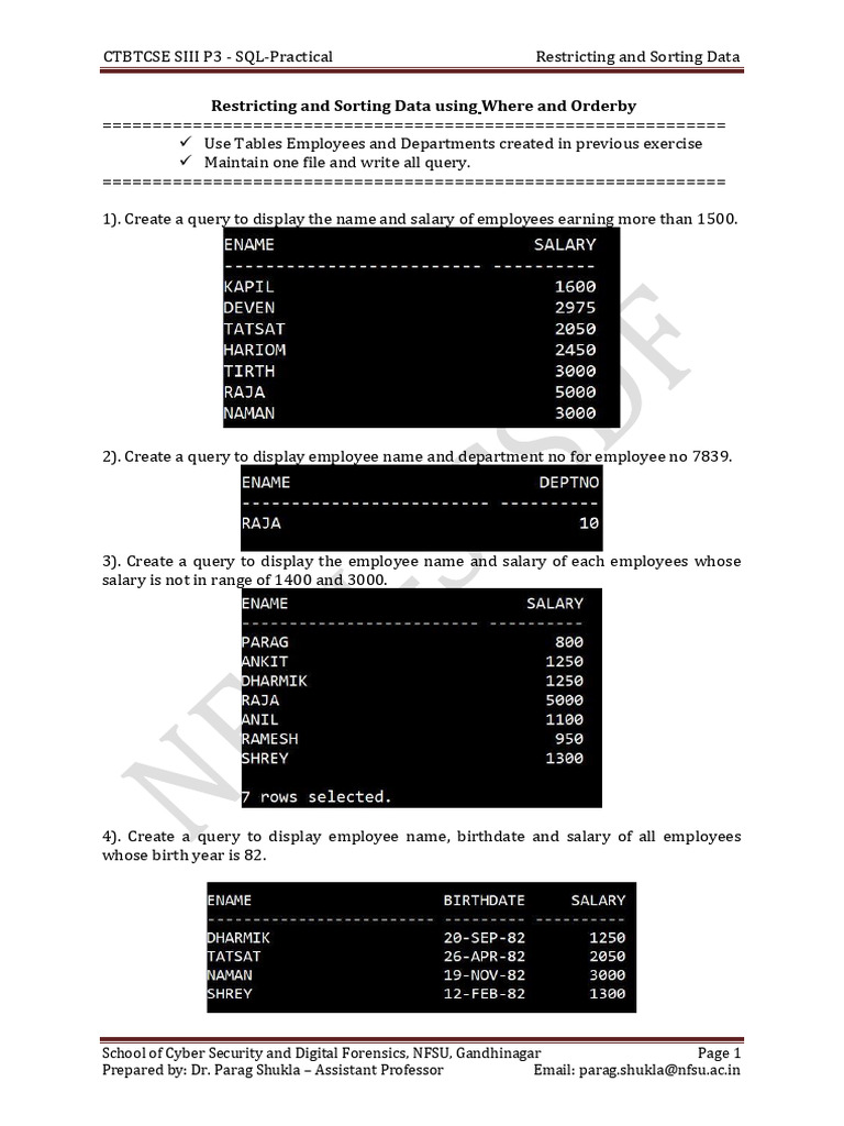 Exercise-5 Restricting and Sorting Data | PDF | Computer Data | Information Technology Management