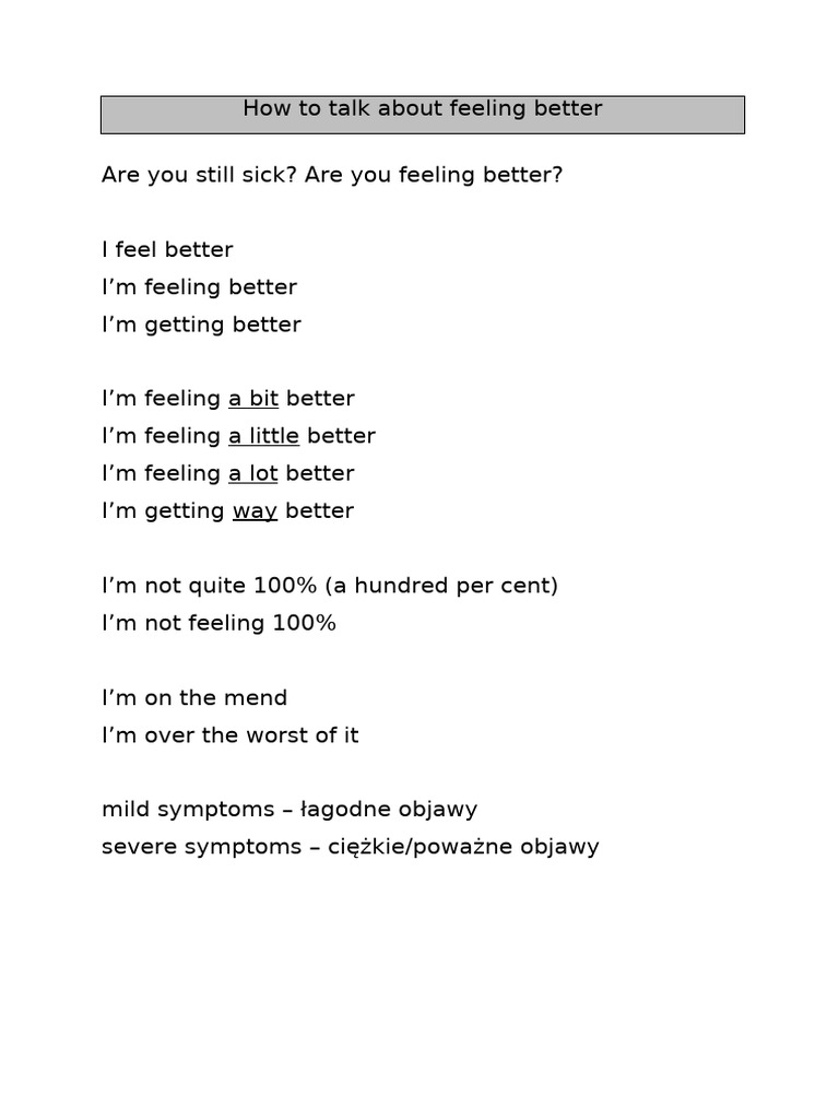Talking About Feeling Better | PDF