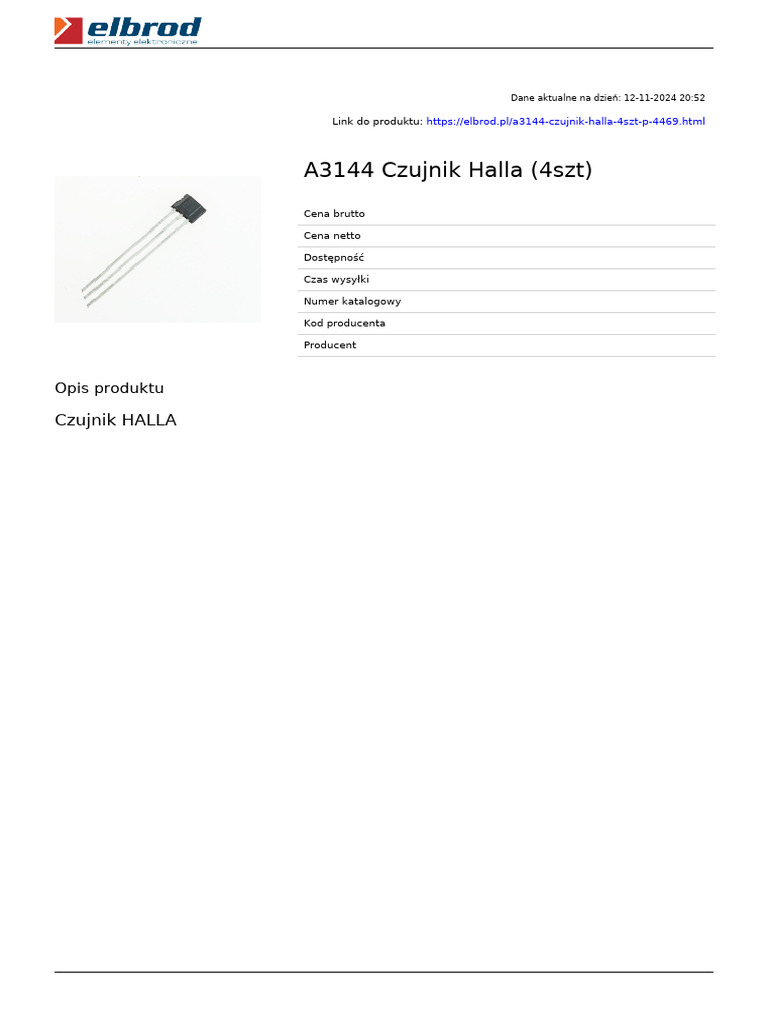 A3144 Czujnik Halla 4szt | PDF