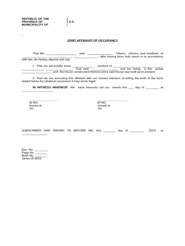 Joint Affidavit of Occupancy | PDF