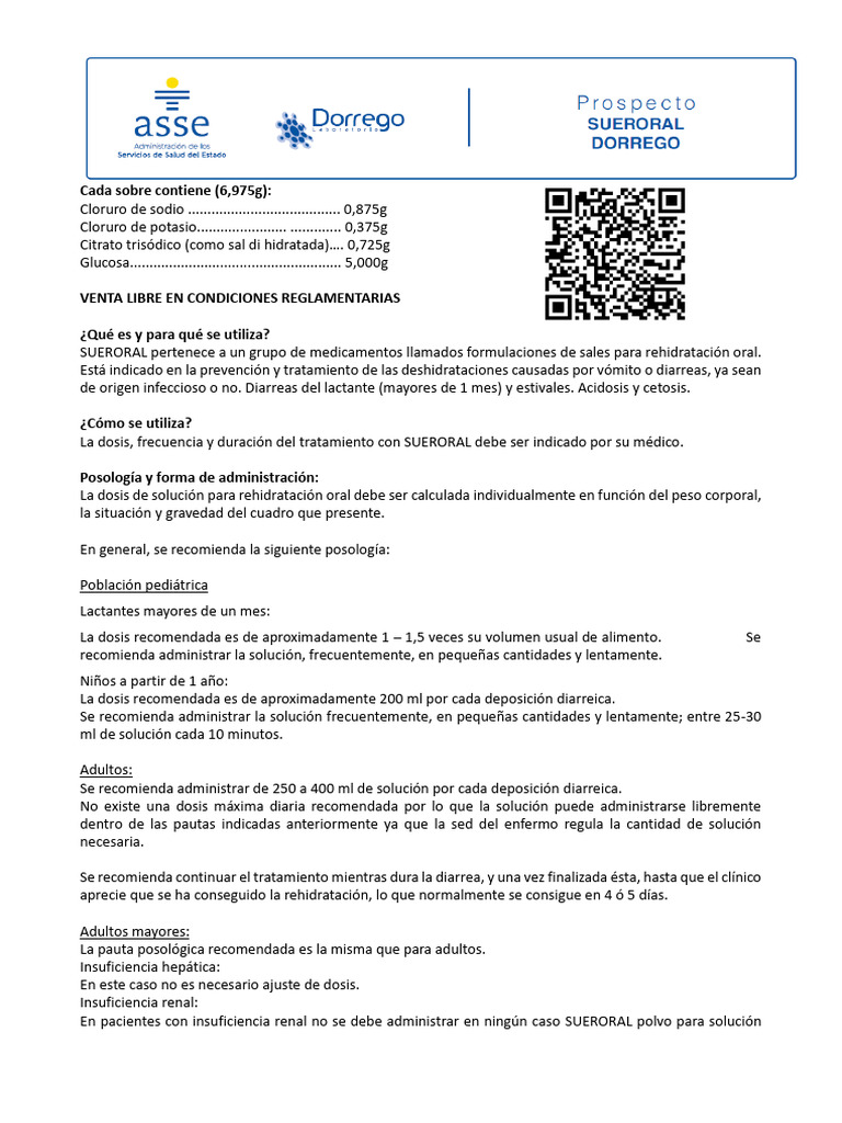 Prospecto Sueroral | PDF | Diarrea | Medicamentos con receta