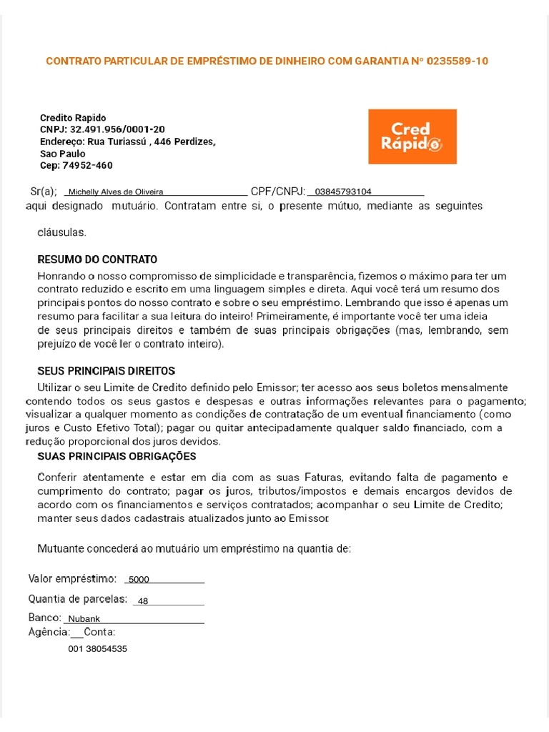 Contrator Financeiro - Credito Rapido Emprestimo | PDF