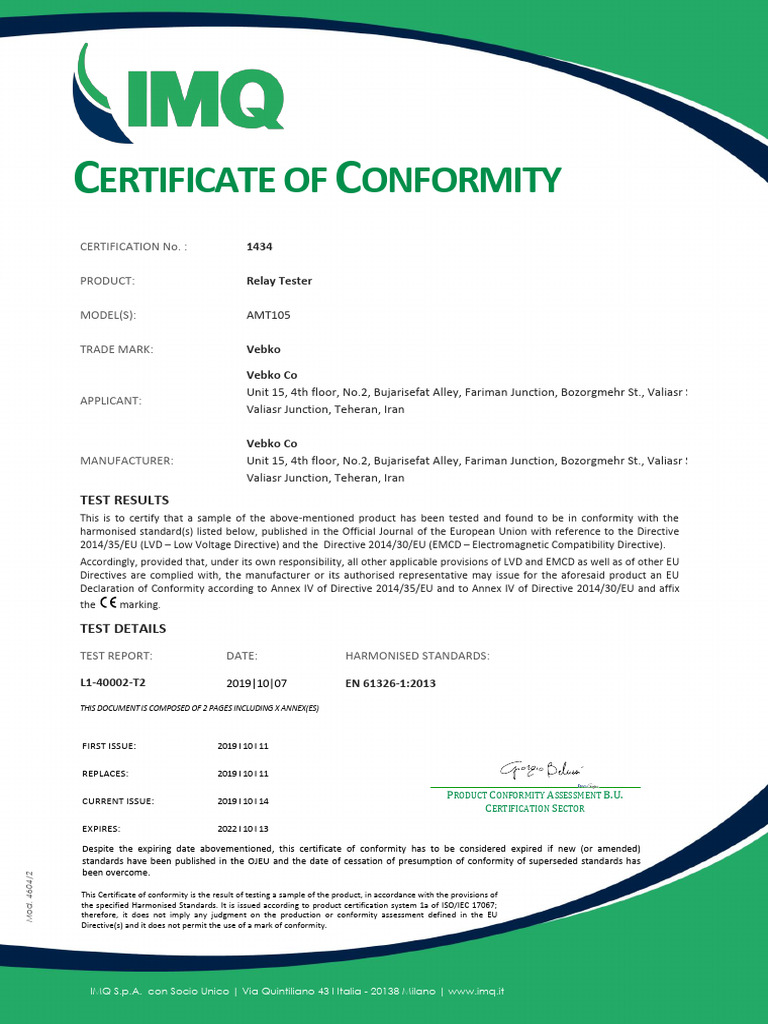 AMT 105 CE Certification | PDF | Regulation