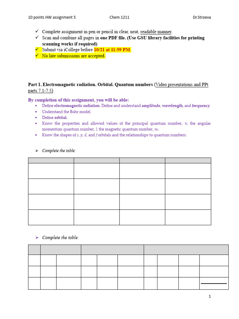 HW 5 Electron Configurations - Fall 2024 | PDF | Electron Configuration ...