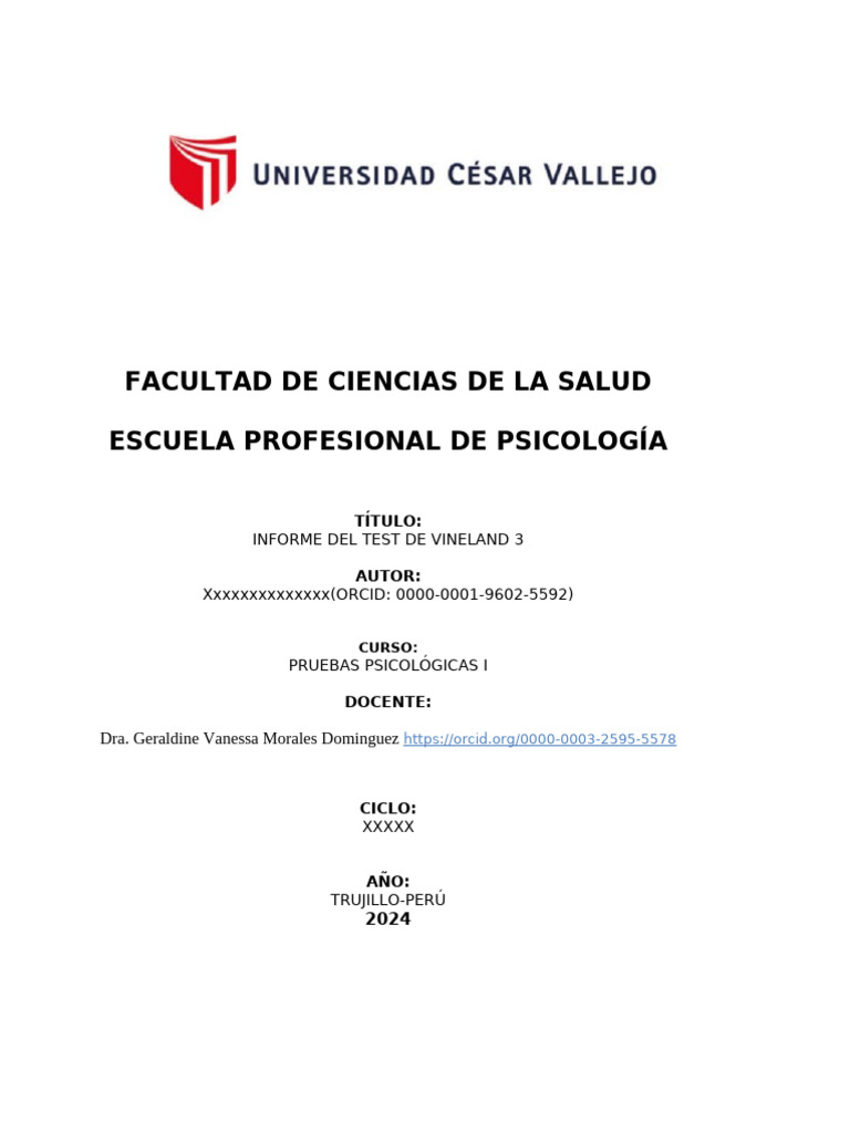Formato - Informe Final Vineland 3 - Vabs 3 PDF | PDF | Sicología