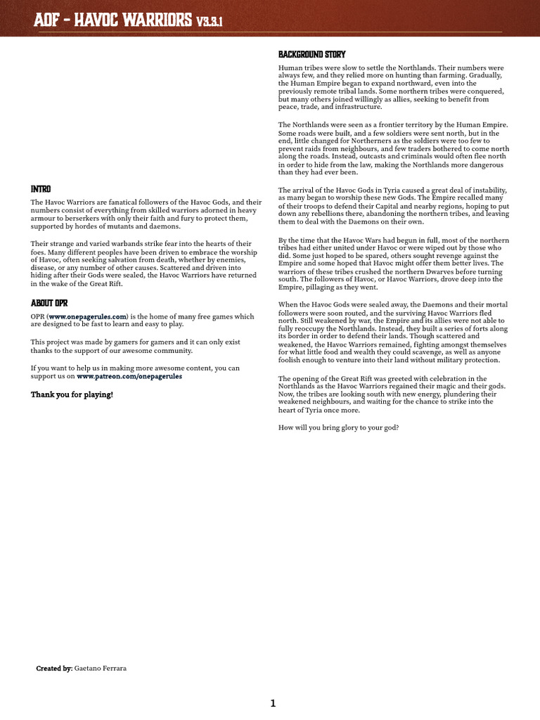 AOF - Havoc Warriors 3.3.1 | PDF