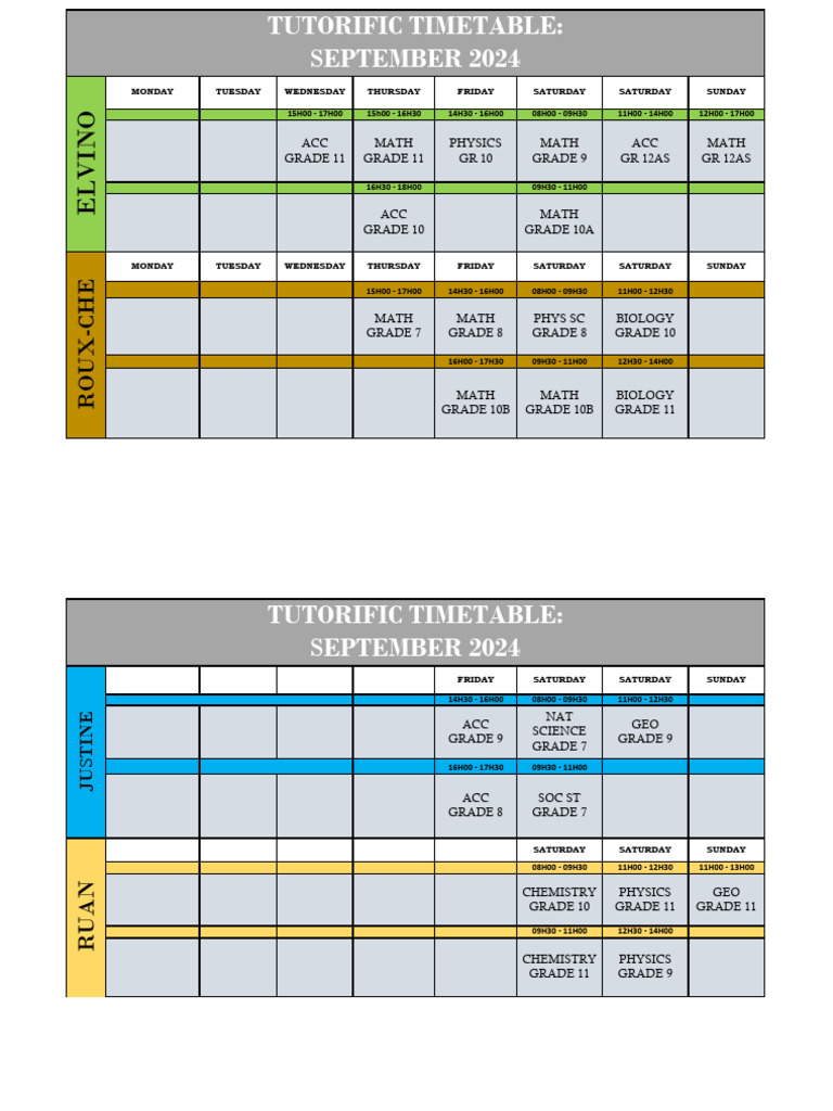 Timetable - September 2024 | PDF