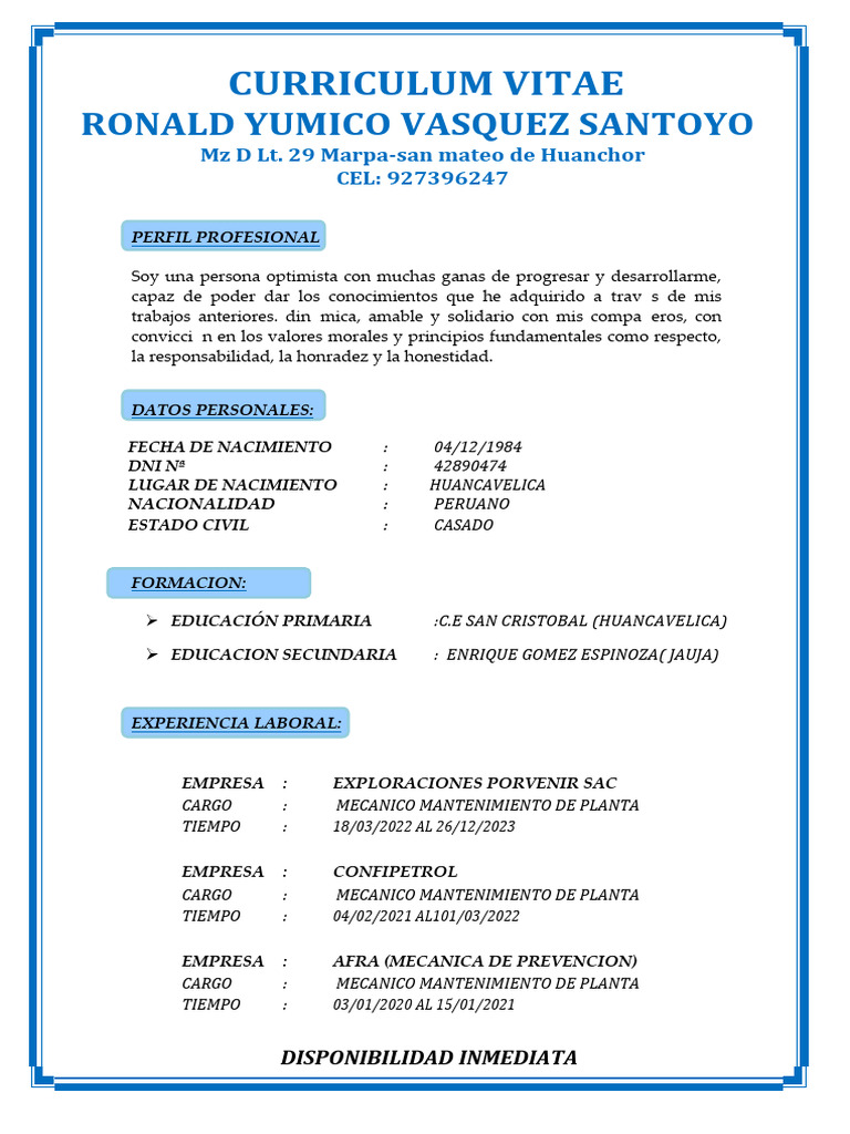 Curriculum Vitae de Ronald Vasquez | PDF