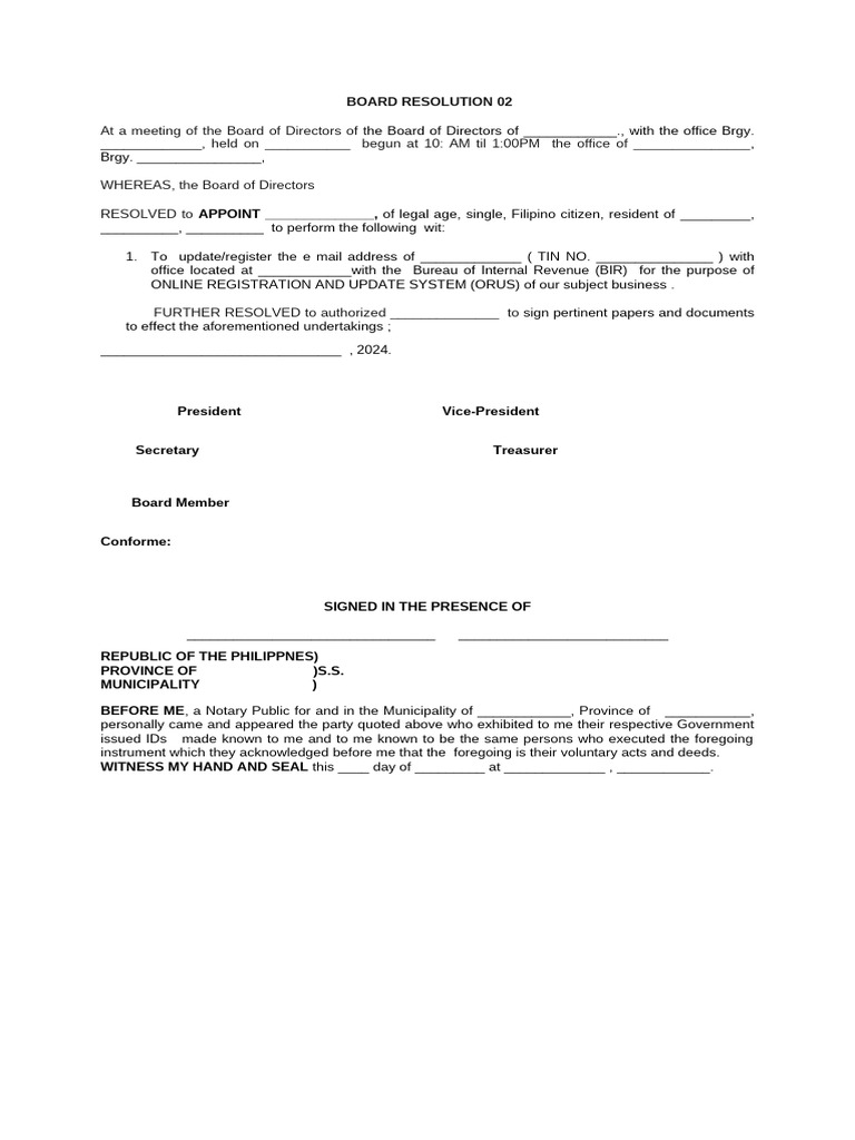 Board Resolution Sample | PDF