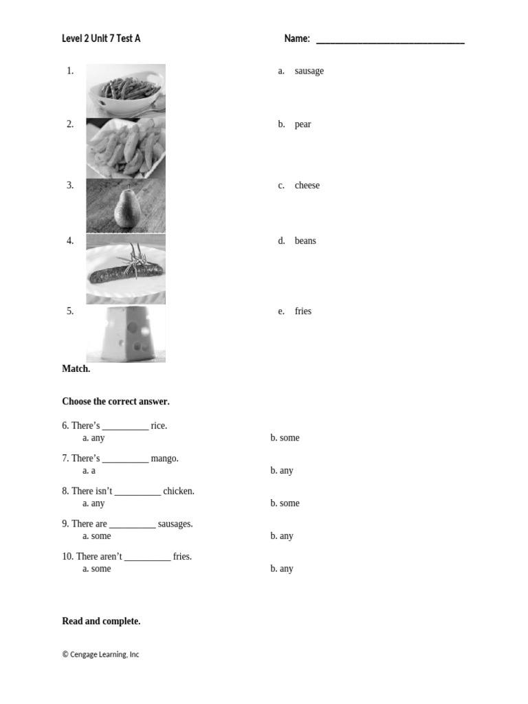 Level 2 Unit 7 Food and Grammar Test | PDF | Mango | Vegan Cuisine
