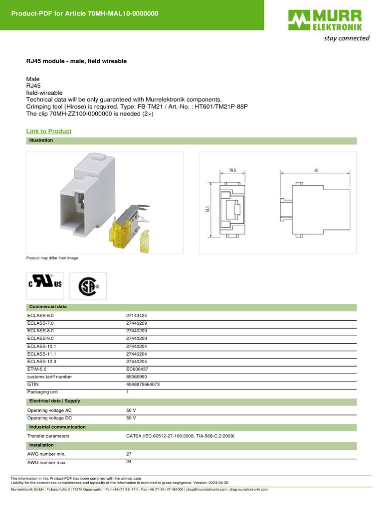 RJ45 module - male, field wireable CAT6A 24-27AWG | PDF | Power ...