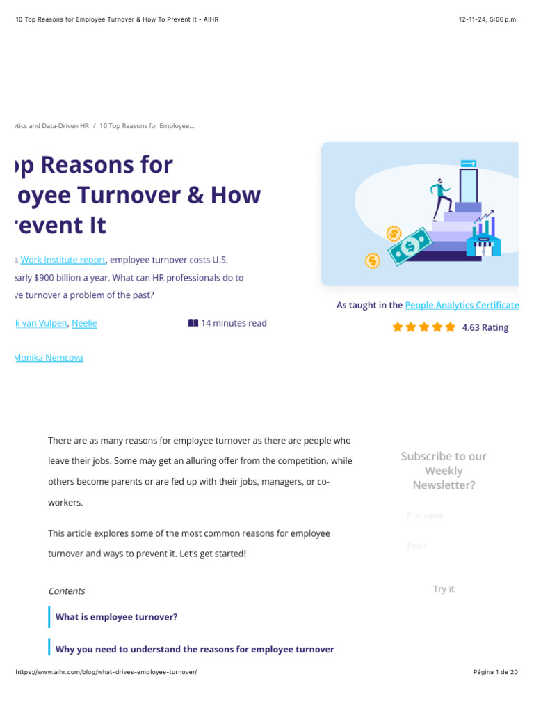 10 Top Reasons For Employee Turnover & How To Prevent It - AIHR | PDF ...