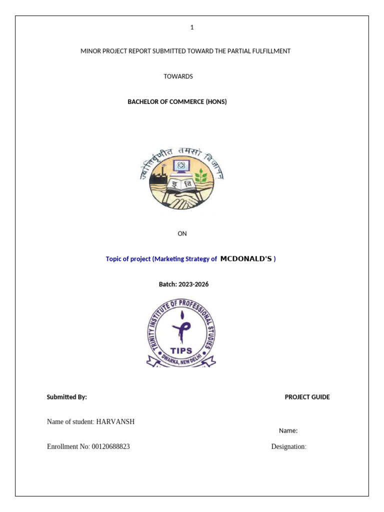 Minor Project Report Submitted Toward The Partial Fulfillment | PDF ...