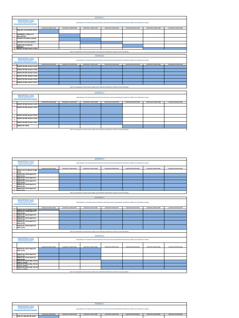 Cronograma Instalacion de Sistema de Captacion de Agua de Mar Aaa Manaure 2 | PDF