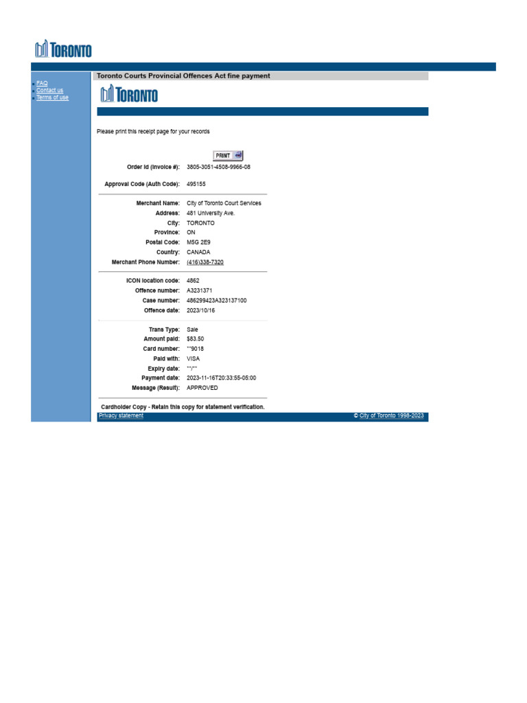 Toronto Courts Provincial Offences 2 Act Ticket Payment | PDF