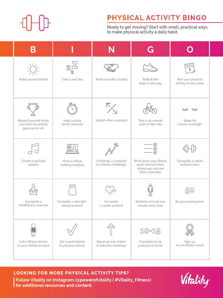 Physical Activity Bingo Card | PDF | Career & Growth | Wellness