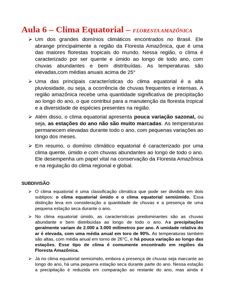 Clima Equatorial na Floresta Amazônica | PDF | Chuva | Clima