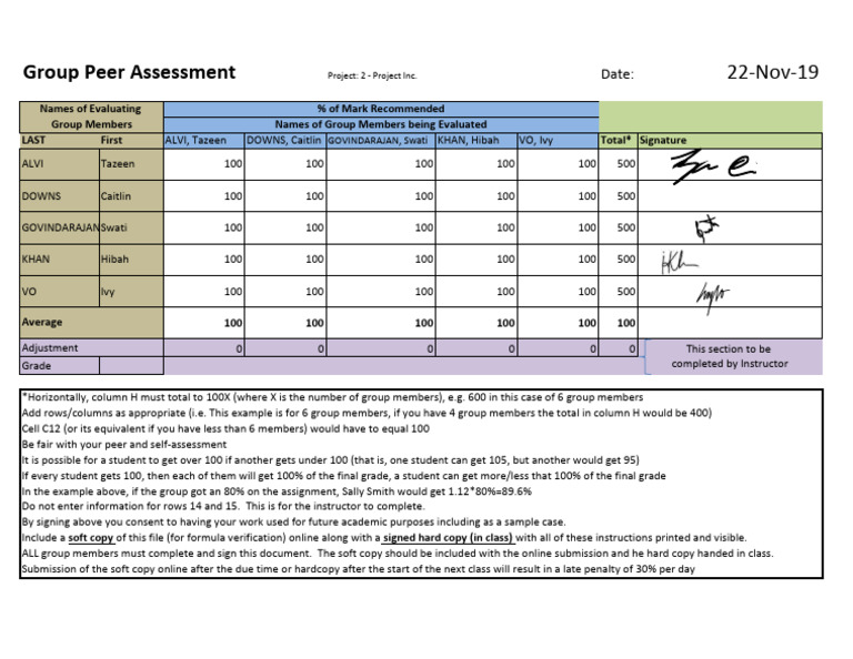 Group Peer Evaluation TEMPLATE 2 | PDF