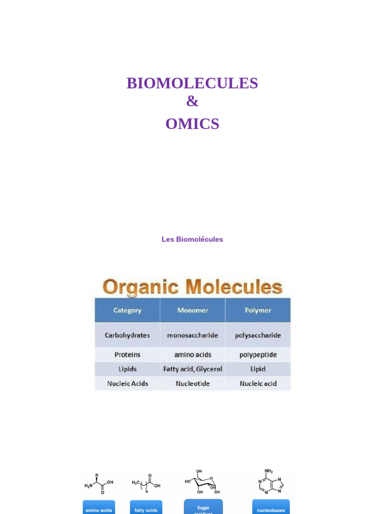1 BIOMOLECULES Et Notion D'omics | PDF | Protéines | Gènome