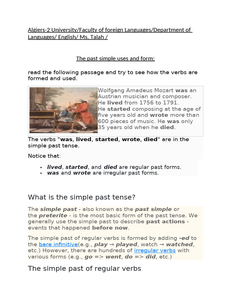 The Past Simple Uses and Form | PDF | Languages | Foreign Language Studies