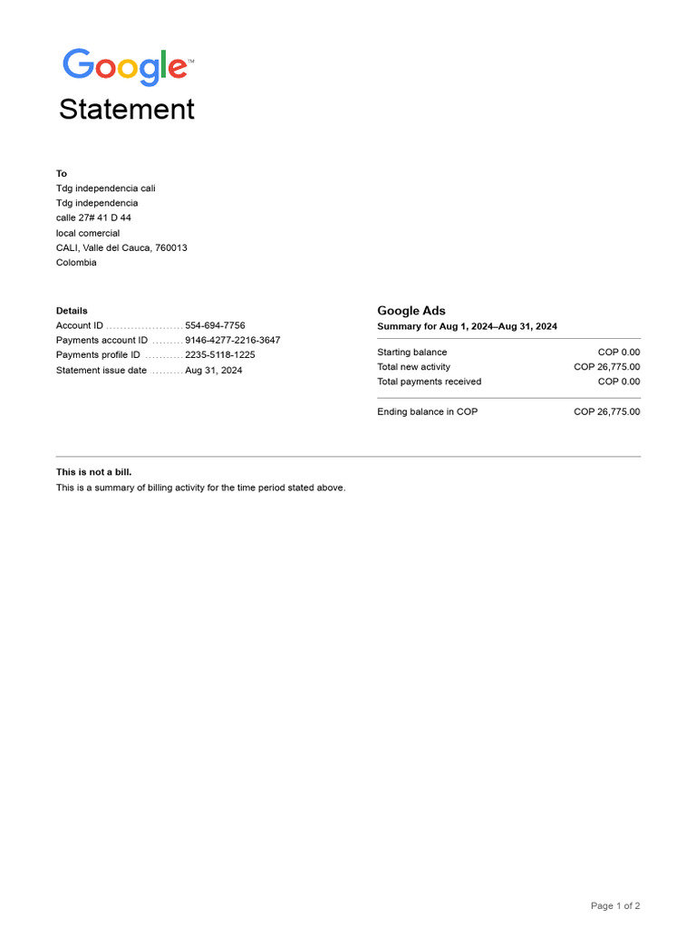 Statement: Google Ads | PDF