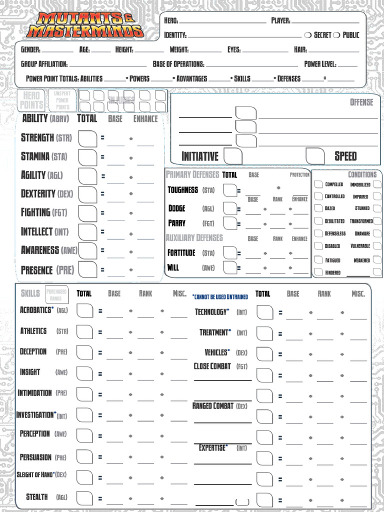 (M&M 3rd) Firesage's Printable Character Sheet | PDF