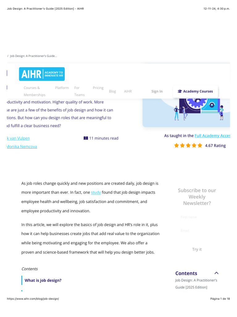 Job Design: A Guide for HR Practitioners | PDF | Organizational ...