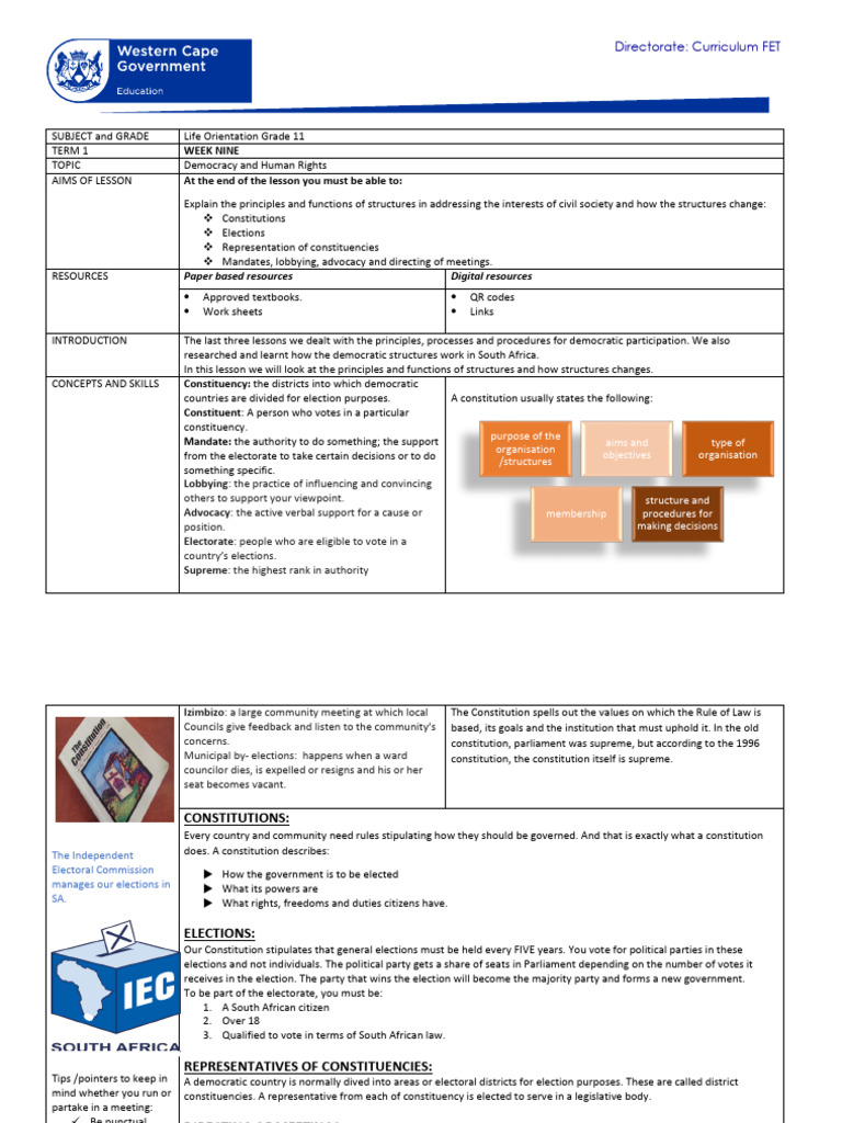 Life Orientation Grade 11 Term 1 Week 9 - 2021 | PDF | Elections ...