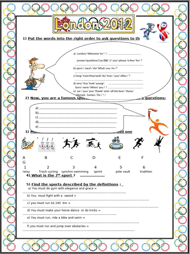 The London Olympic Games Fun Activities Games Grammar Drills Role Plays ...