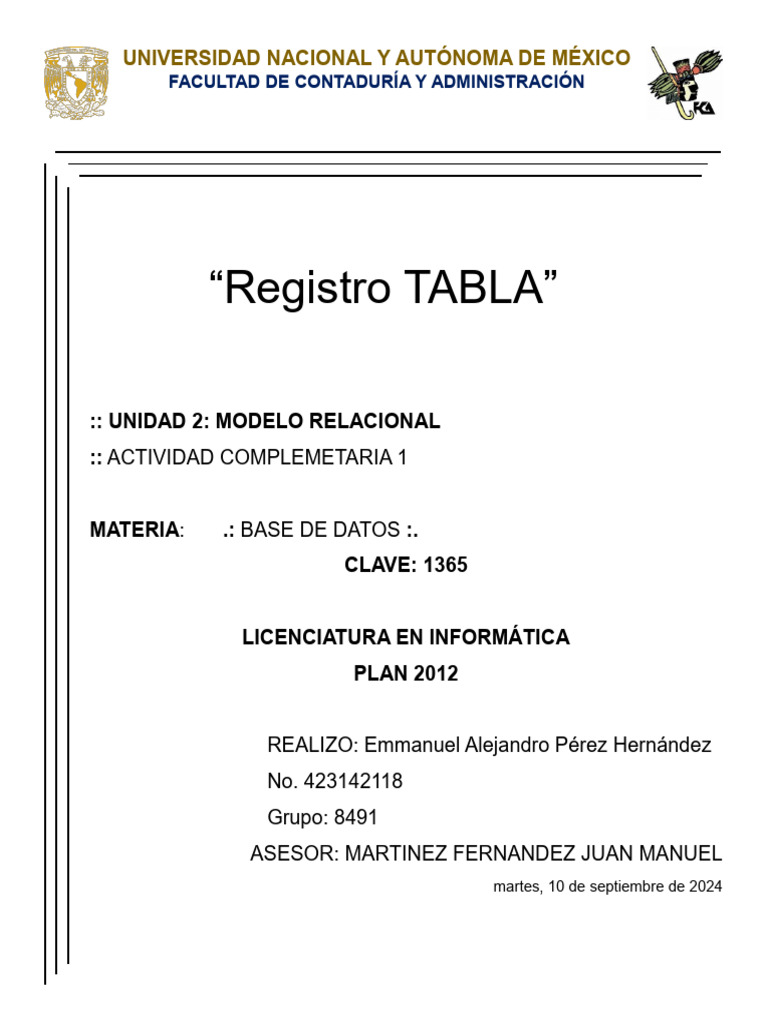 U2 - Act - Comp.1 - Perez - Hernandez - Emmanuel - Alejandro | PDF | Bases de datos | Disco duro