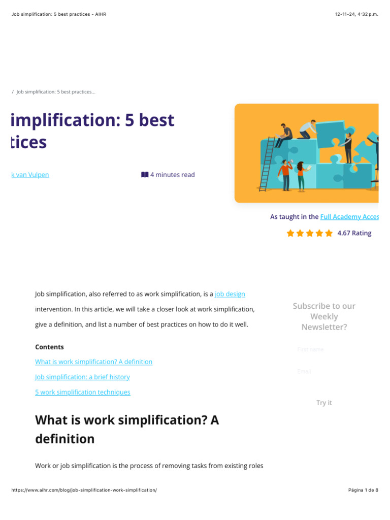 Job Simplification: 5 Best Practices - AIHR | PDF | Automation | Goal