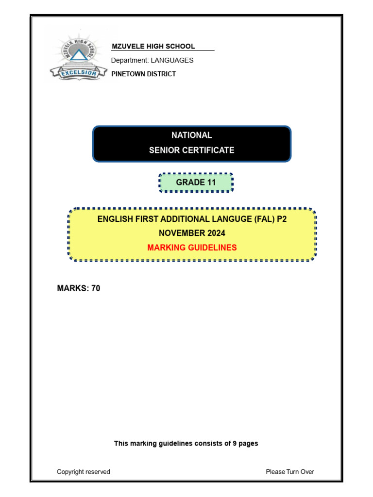 Marking Guidelines EngFAL P2 NOV 2024 GR 11 | PDF
