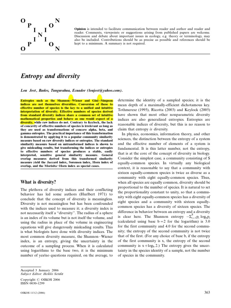 Entropy and Diversity: O N P O I I N I I P O O N | PDF | Gini ...
