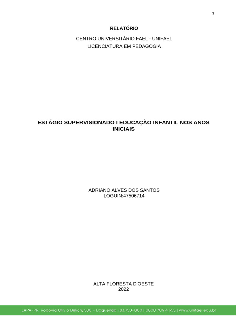 RELATÓRIO de Estagio Do Adriano - Modelo (Word) Pronto-1 | PDF ...
