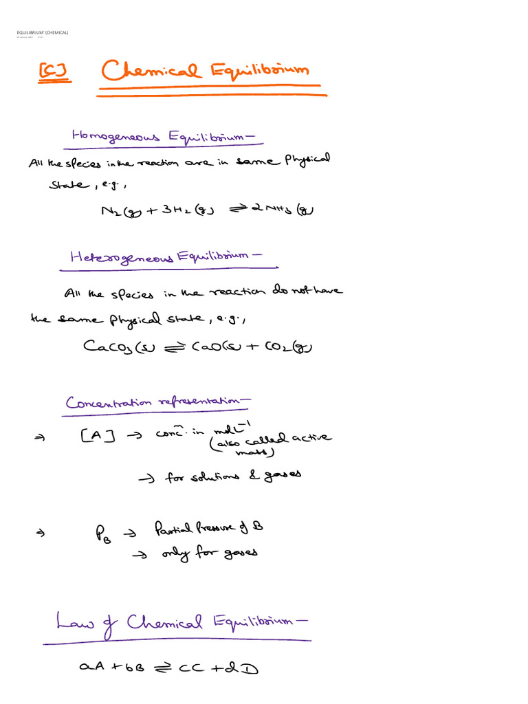 Equilibrium' 2 (Chemical Equilibrium) | PDF Equilibrium' 2 (Chemical Equilibrium) | PDF