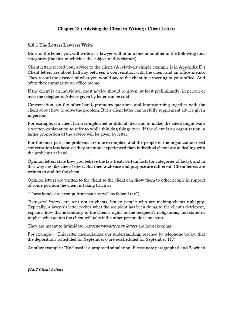 Chapter 18 - Advising Client Letters | PDF | Lawsuit | Mortgage Law