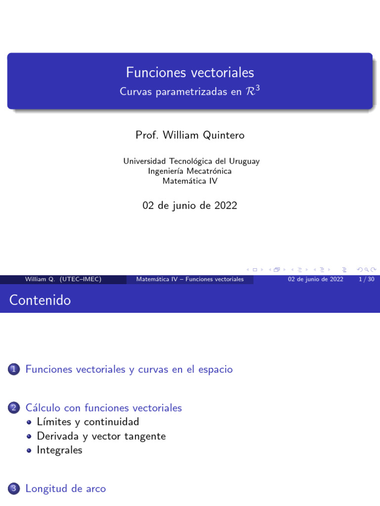 Funciones Vectoriales Presentación | PDF | Vector Euclidiano | Curva