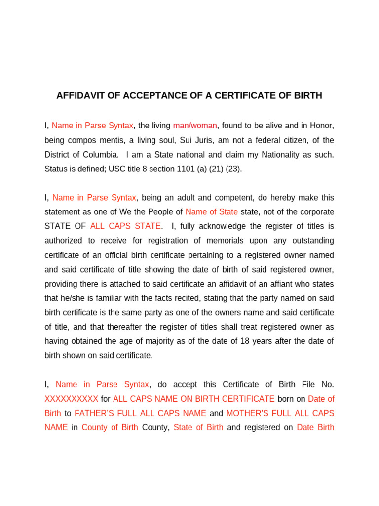 Affidavit of Birth Certificate Acceptance | PDF | Affidavit | Notary Public