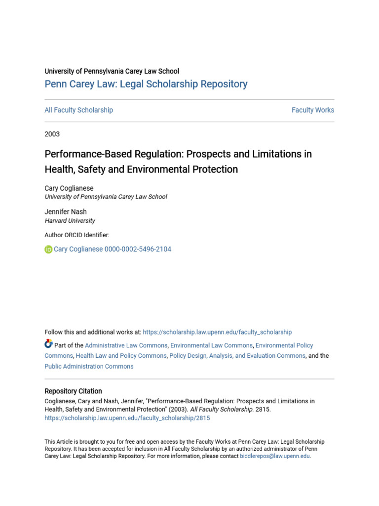 Performance-Based Regulation - Prospects and Limitations in Health ...