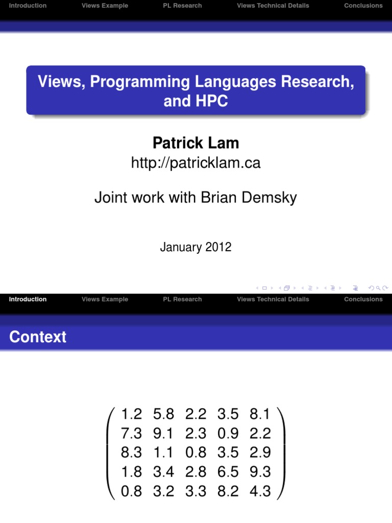 Views Programming Language Research And Hpc Pdf Programming Language Array Data Structure