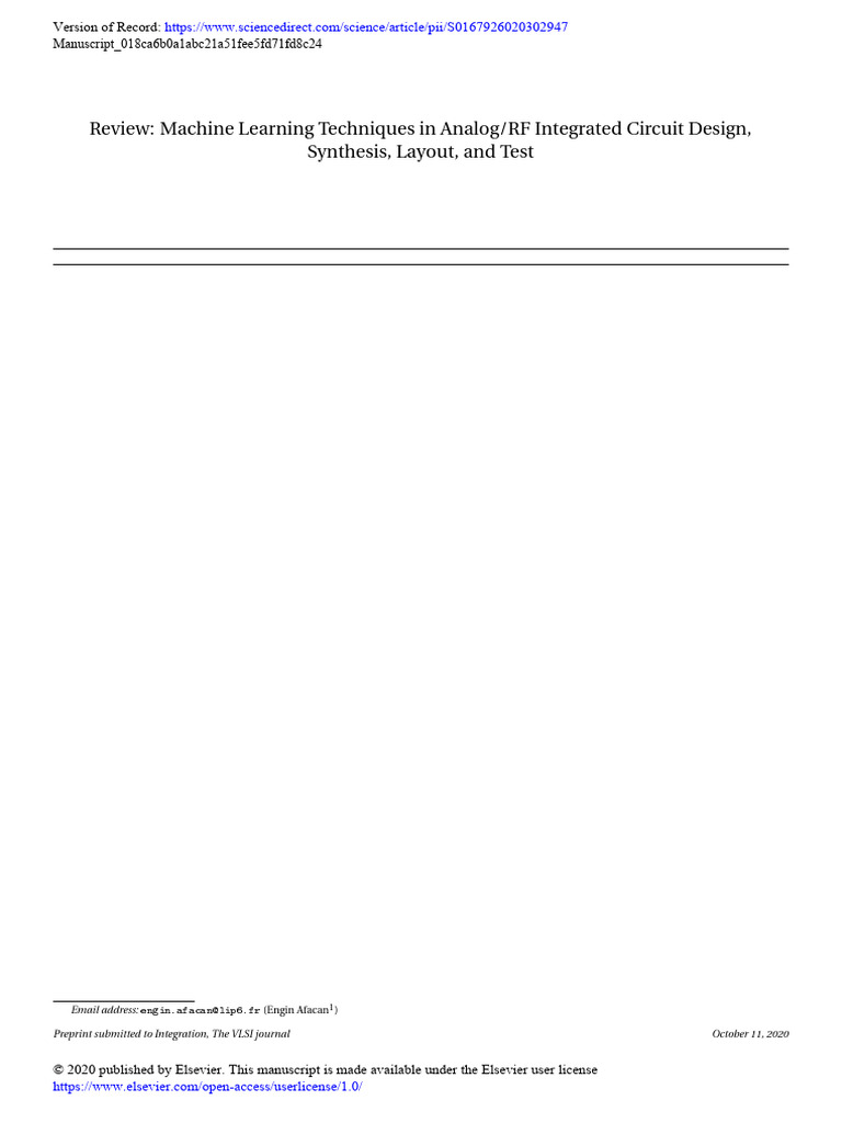 Review - Machine Learning Techniques in Analog - RF Integrated Circuit Design, Synthesis, Layout ...